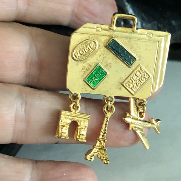 Jewelry | Pin Suitcase Wtravel Stamps And Dangling Charms | Poshmark